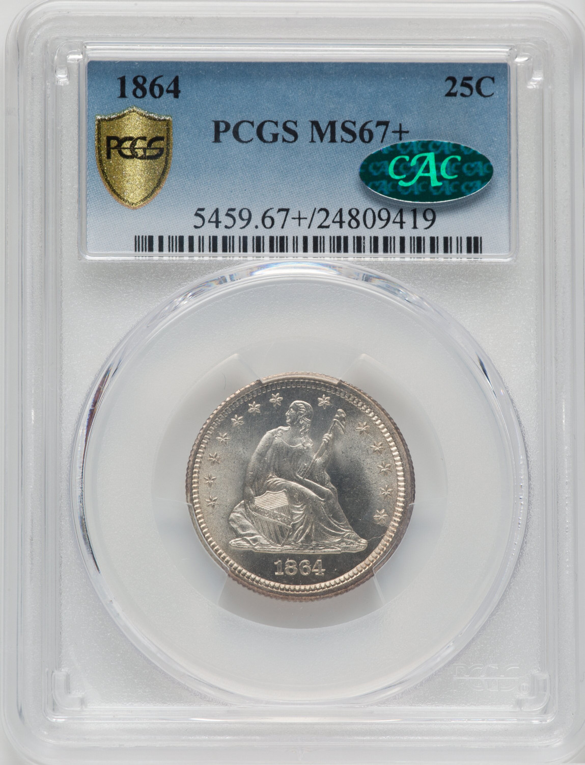 1864 25C CAC Seated Quarter PCGS MS67+ - LCR Coin
