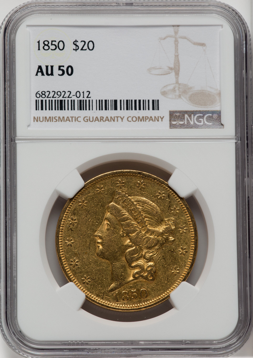 1850 $20 Liberty Double Eagle NGC AU50 - LCR Coin