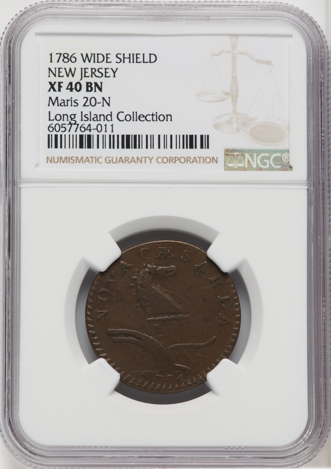 1786 New Jersey Copper Wide Shield BN Colonials NGC XF40 - LCR Coin