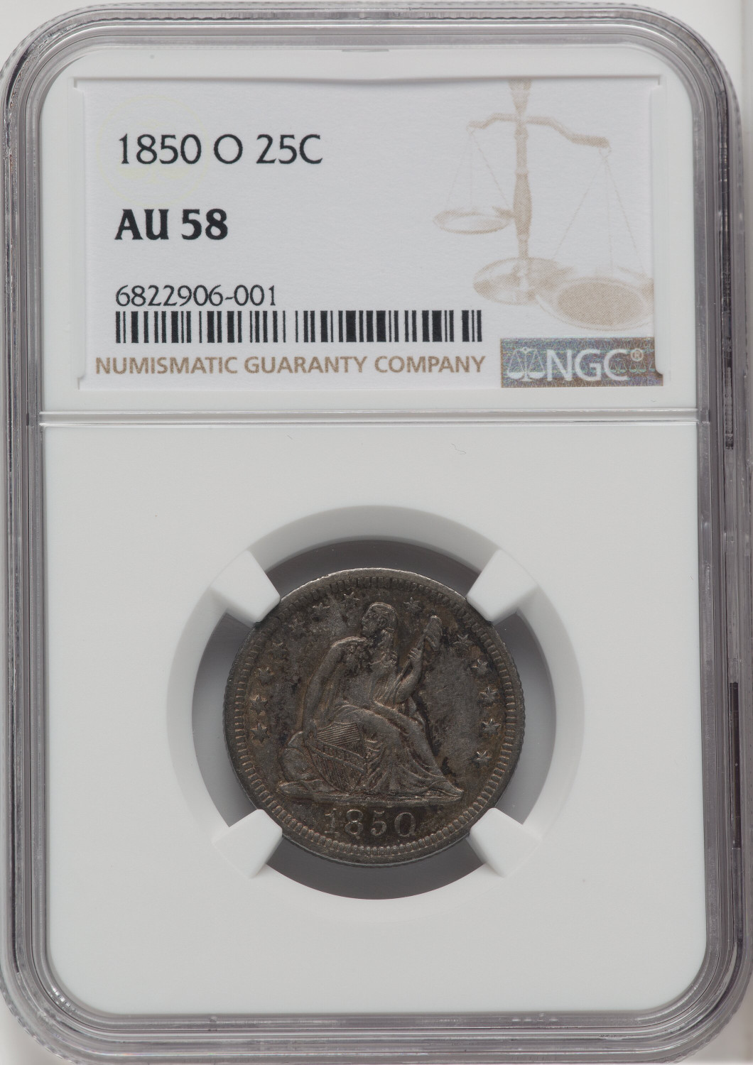 1850-O 25C Seated Quarter NGC AU58 - LCR Coin