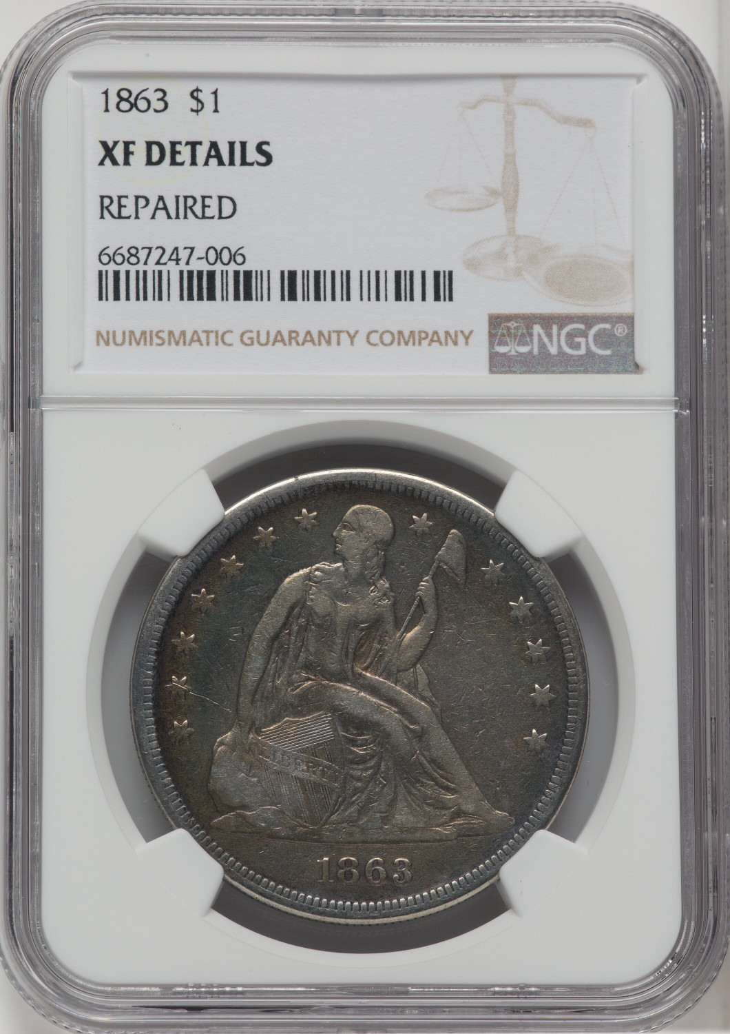 1863 S$1 Seated Dollar Details NGC XF40 - LCR Coin