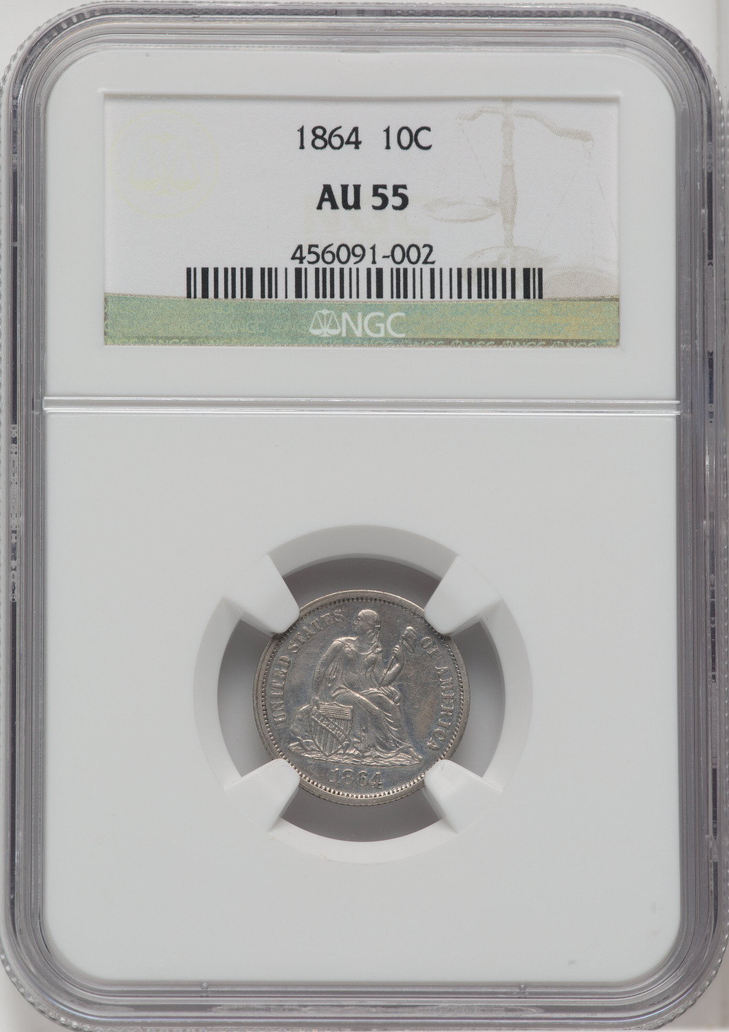 1864 10C Seated Dime NGC AU55 - LCR Coin