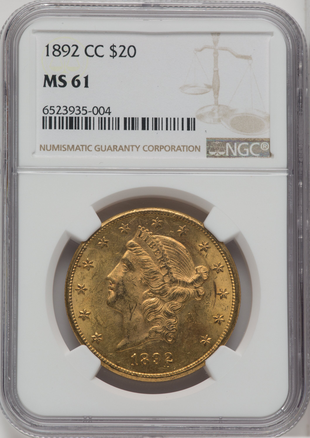 1892-CC $20 Liberty Double Eagle NGC MS61 - LCR Coin