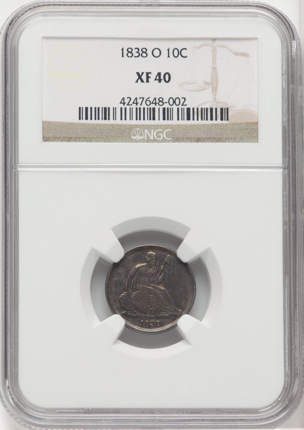 1838-O 10C NO STARS Seated Dime NGC XF40 - LCR Coin
