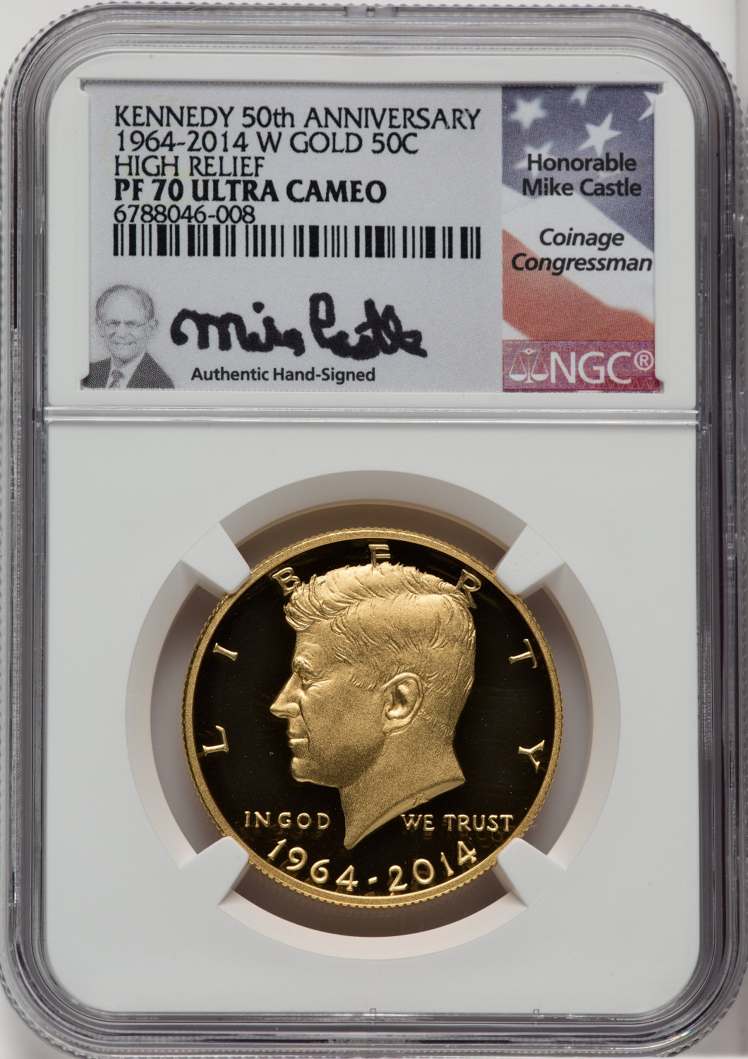 2014-W 50C Kennedy Gold 50th Anniversary Mike Castle Signature Proof ...