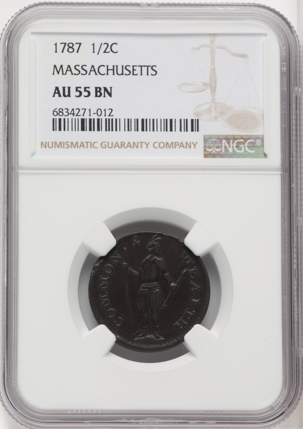 1787 Massachusetts Half Cent BN Colonials NGC AU55 - LCR Coin