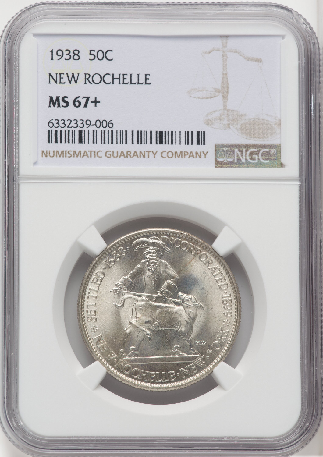 1938 50C New Rochelle Commemorative Silver NGC MS67+ - LCR Coin
