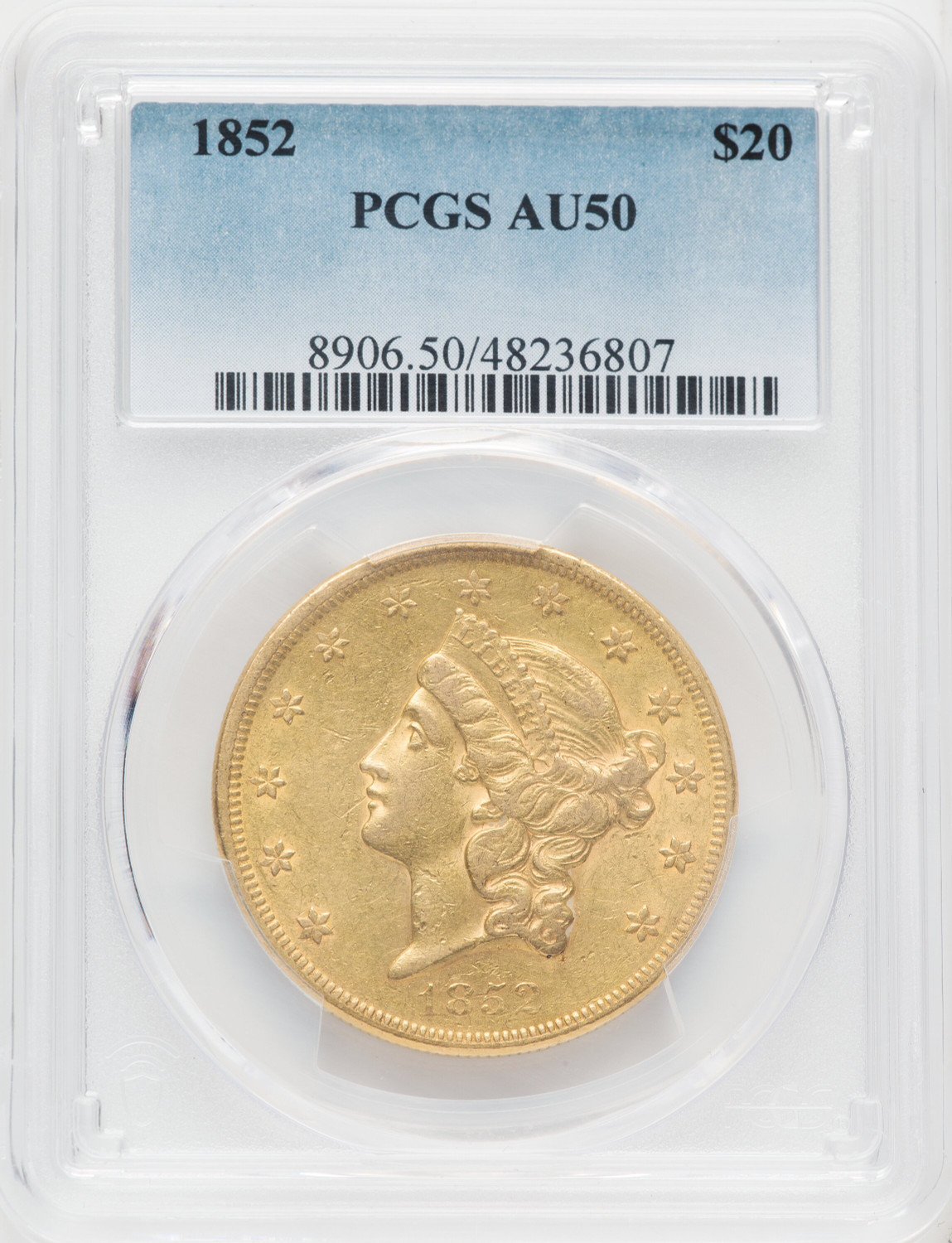 1852 $20 Liberty Double Eagle PCGS AU50 - LCR Coin