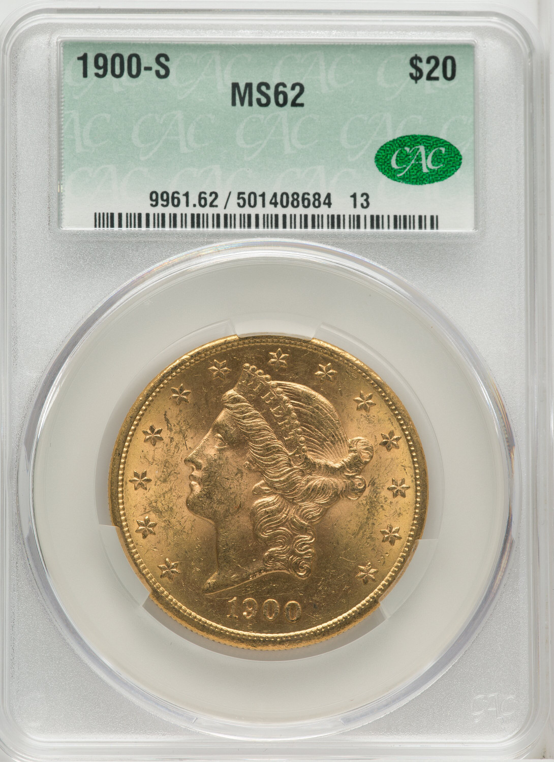 1900-S $20 Liberty Double Eagle CACG MS62 - LCR Coin