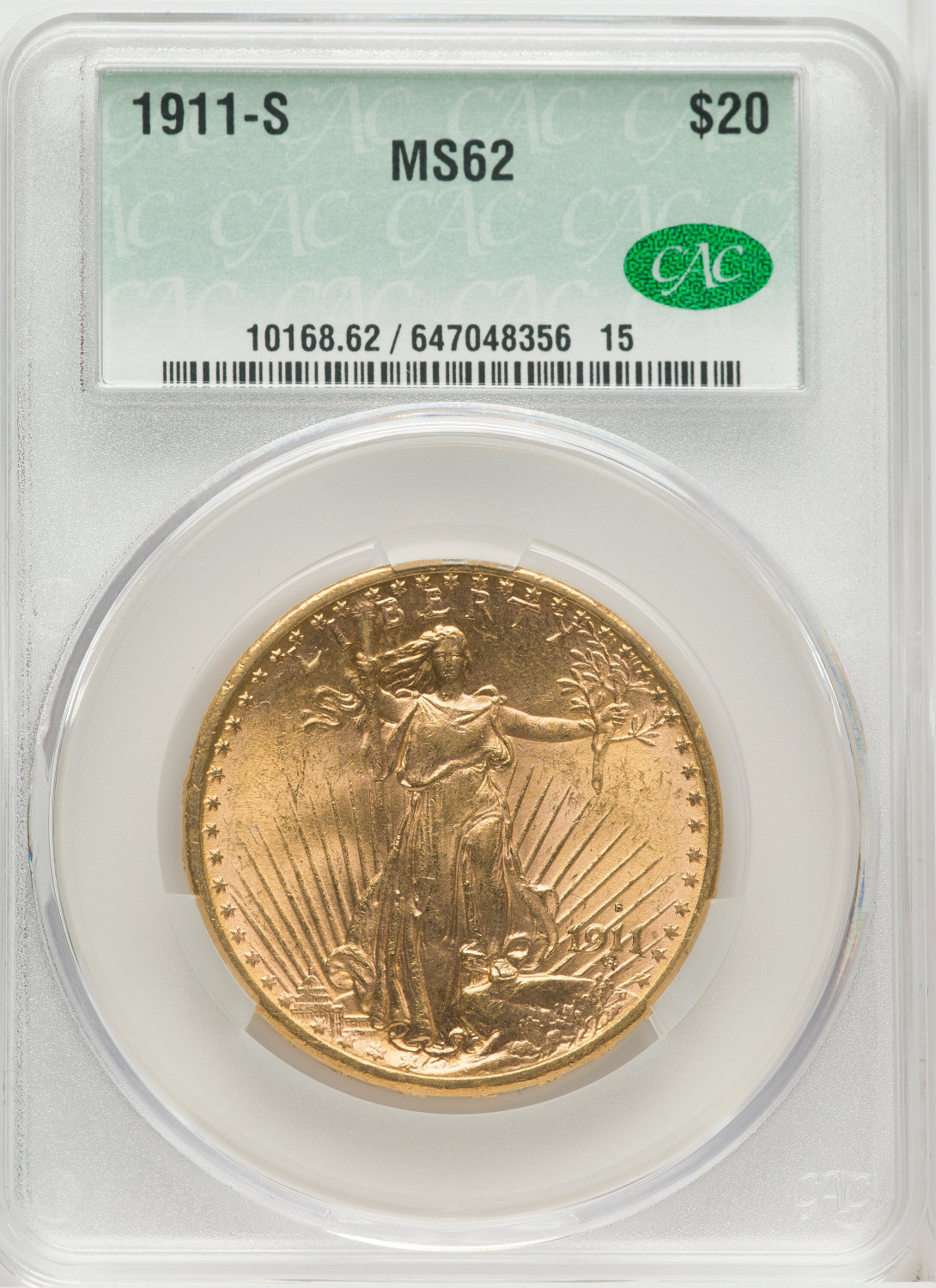 1911-S $20 Saint-Gaudens Double Eagle CACG MS62 - LCR Coin