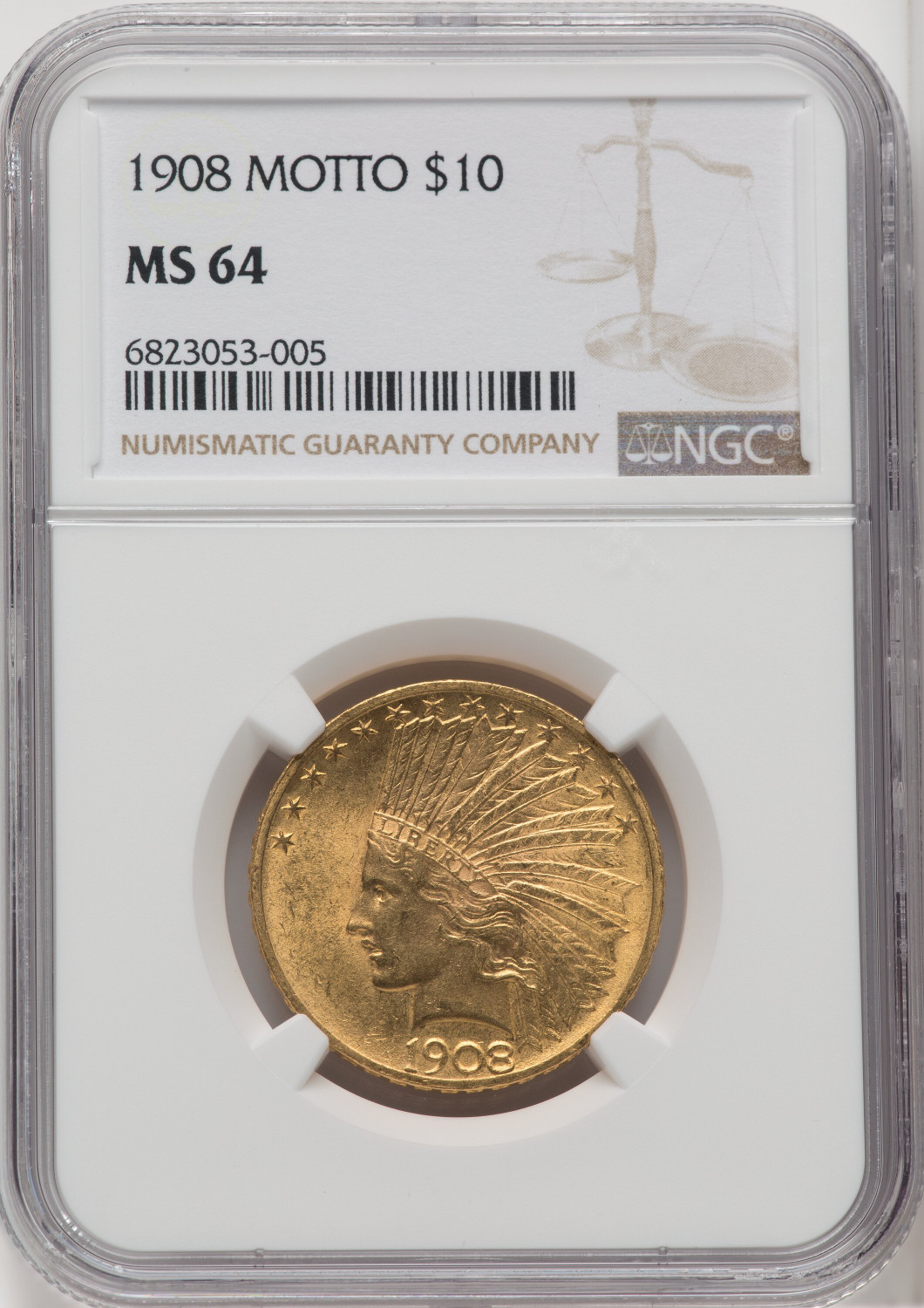 1908 $10 MOTTO Indian Eagle NGC MS64 - LCR Coin
