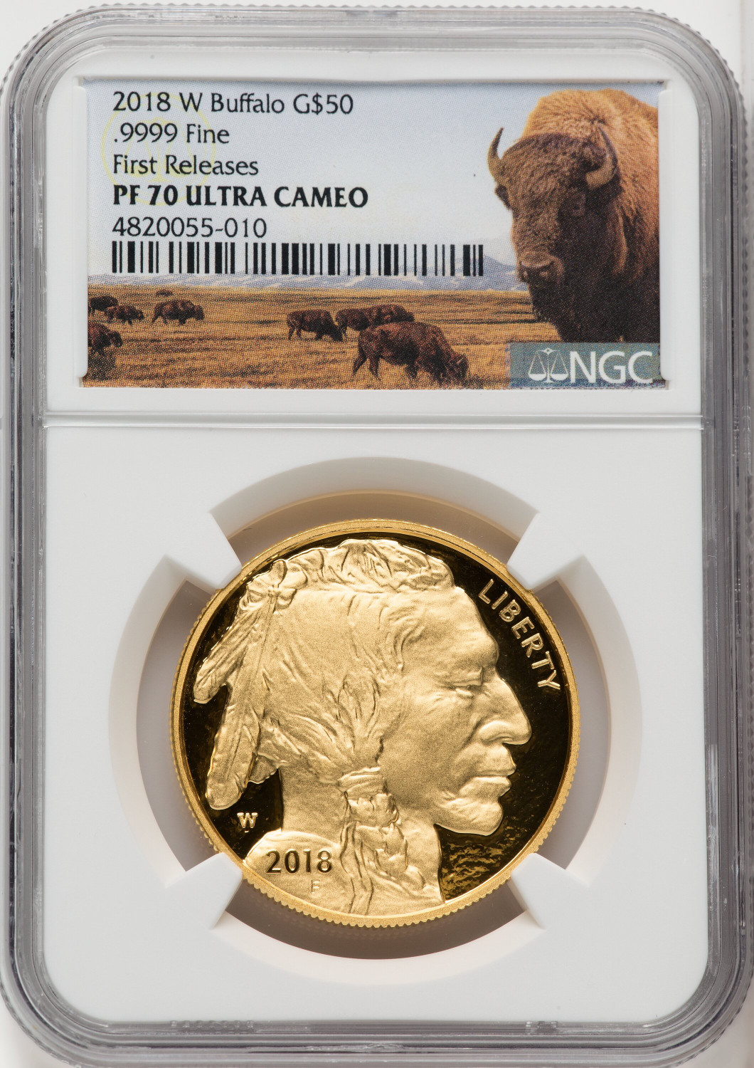 2018-W $50 One-Ounce Gold Buffalo First Strike FR Bison Label NGC PF70 ...