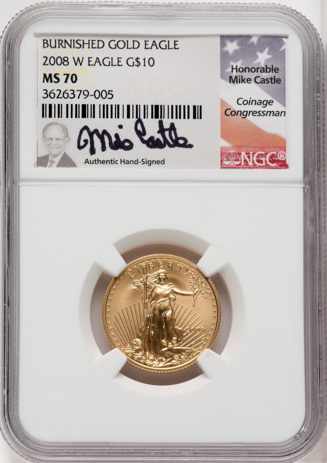 2008-W $10 Quarter-Ounce Gold Eagle Mike Castle NGC MS70 - LCR Coin