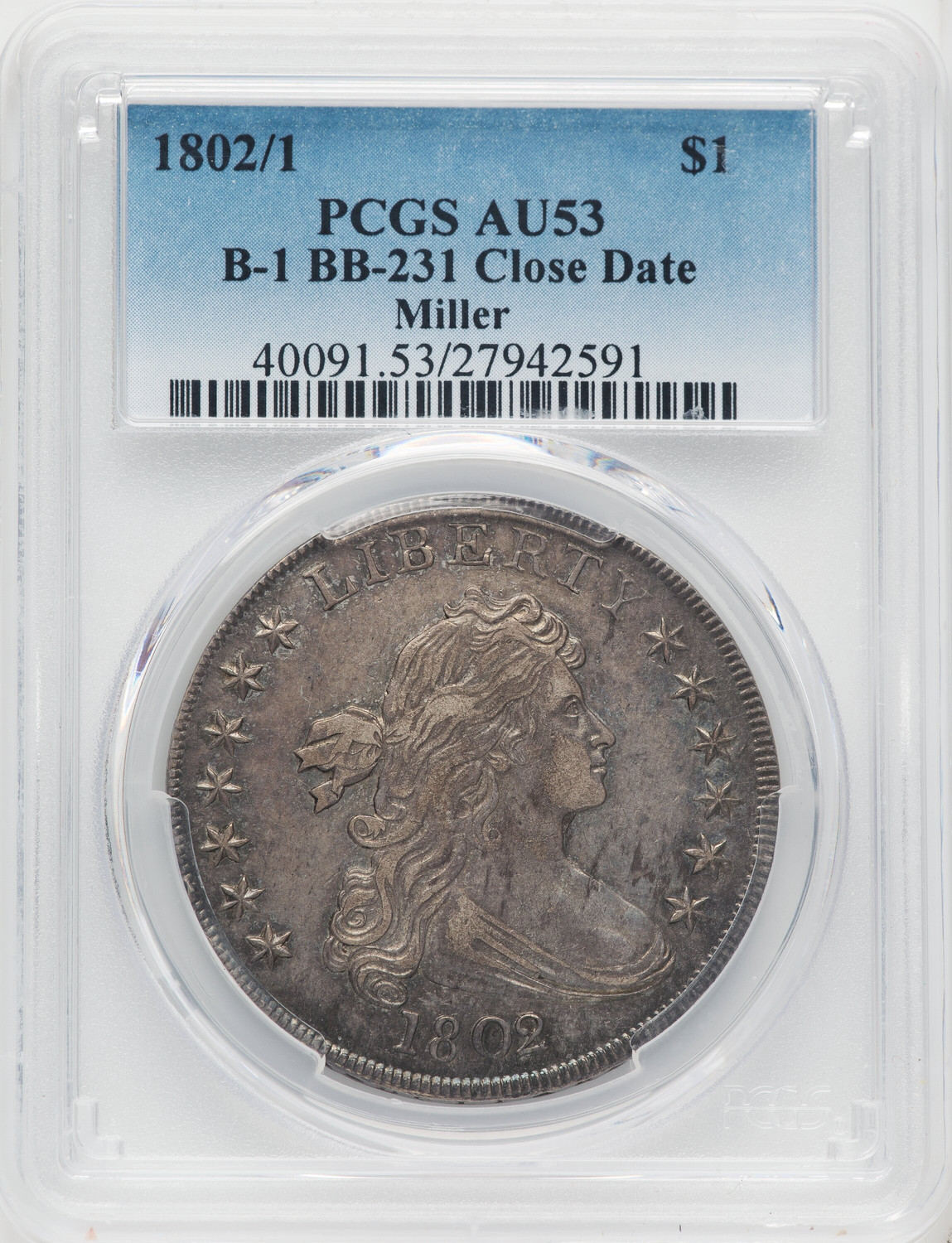 1802/1 $1 B-1 BB-231 Early Dollar PCGS AU53 - LCR Coin