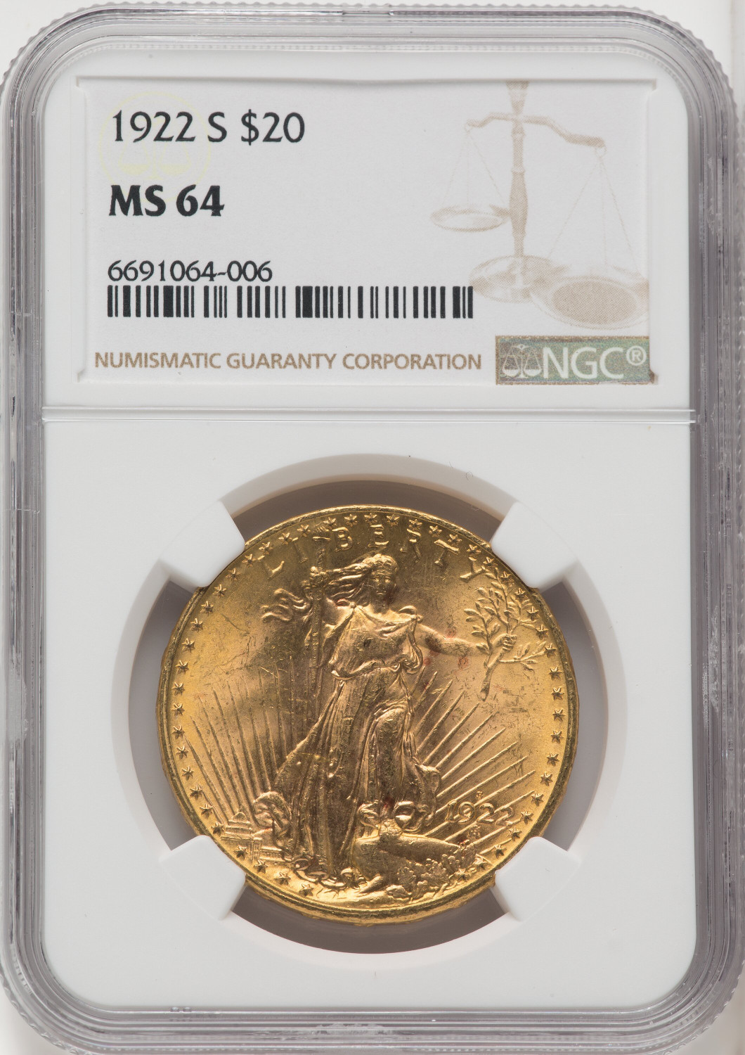 1922-S $20 Saint-Gaudens Double Eagle NGC MS64 - LCR Coin