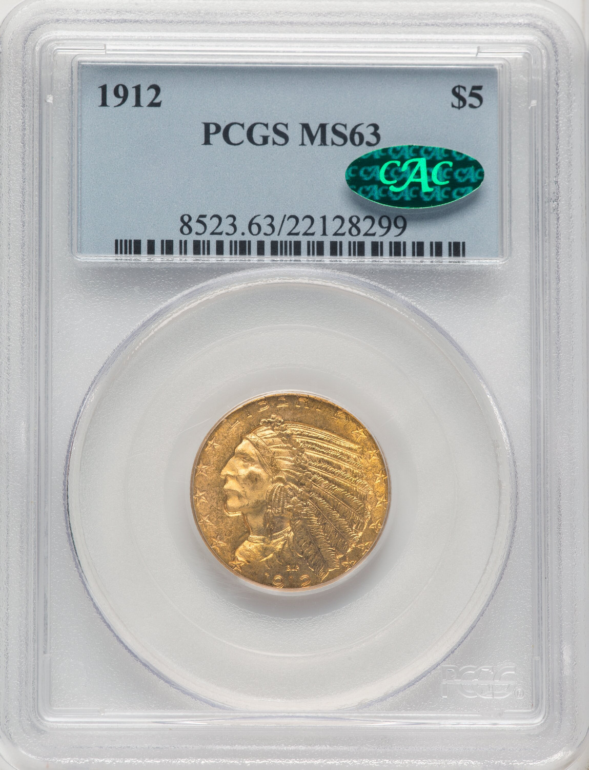 1912 $5 CAC Indian Half Eagle PCGS MS63 - LCR Coin