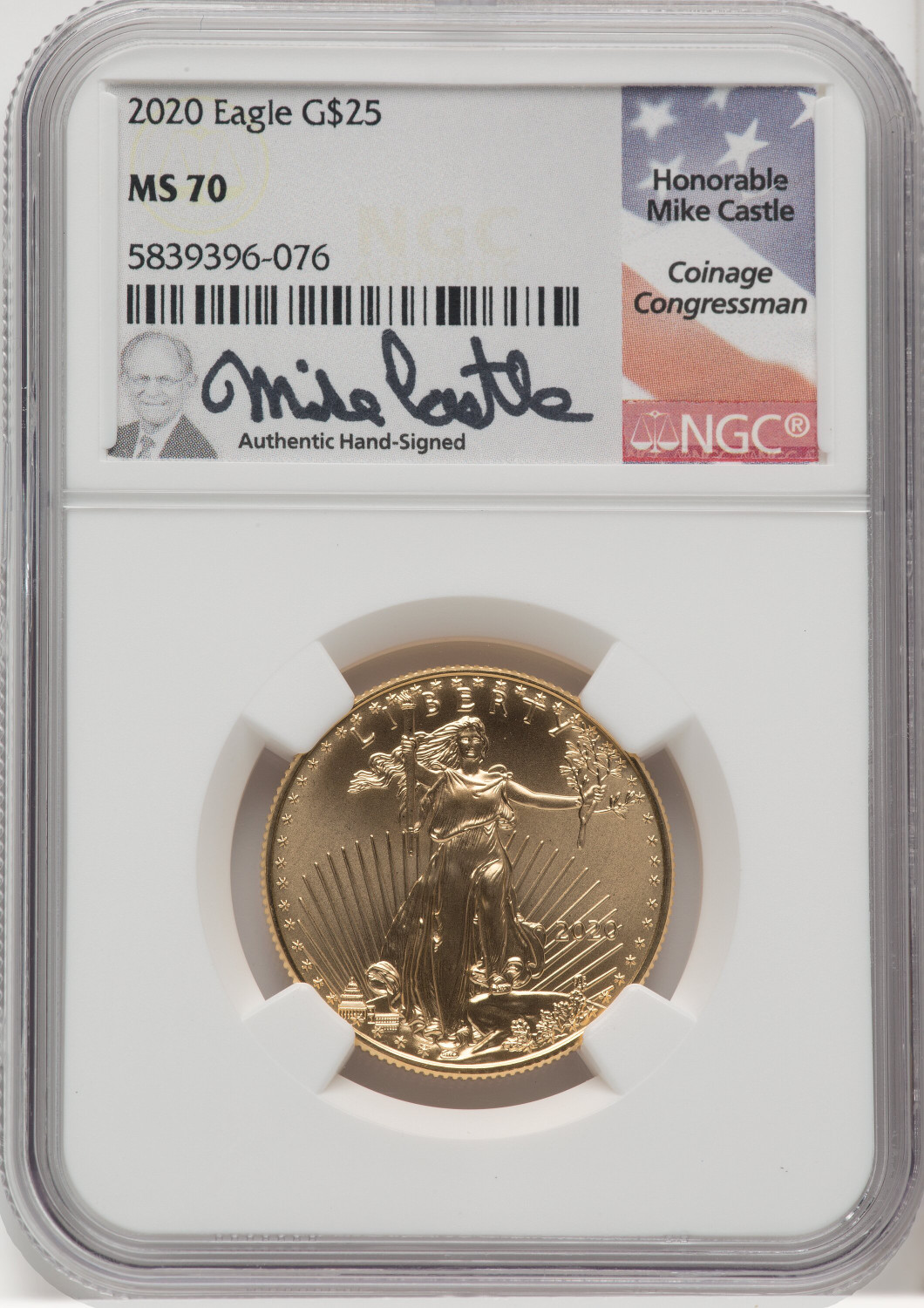2020 $25 Half-Ounce Gold Eagle Mike Castle NGC MS70 - LCR Coin