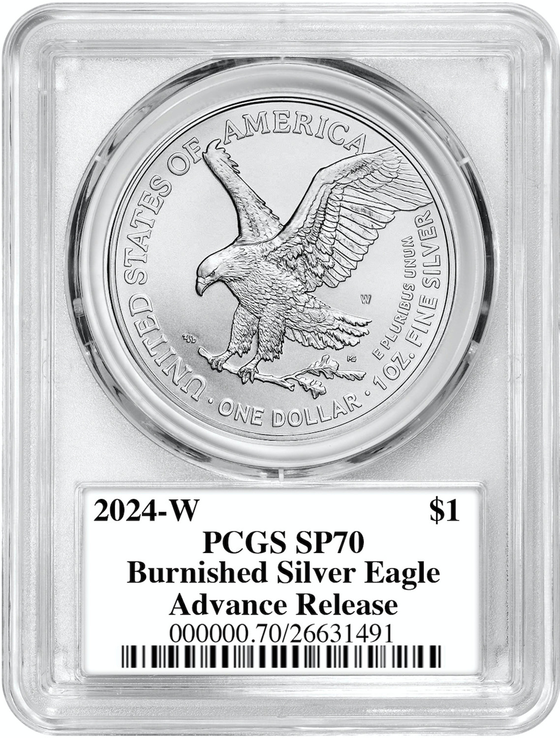 2024-W Burnished Silver Eagle Advanced Release PCGS MS70 Damstra Signed | LCR Coin