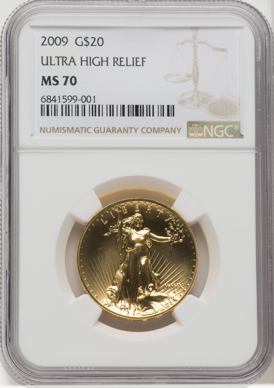 2009 $20 One-Ounce Gold Ultra High Relief Twenty Dollar Brown Label NGC ...