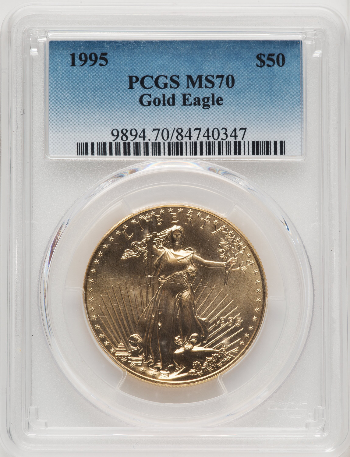 1995 $50 One-Ounce Gold Eagle Blue Gradient PCGS MS70 - LCR Coin