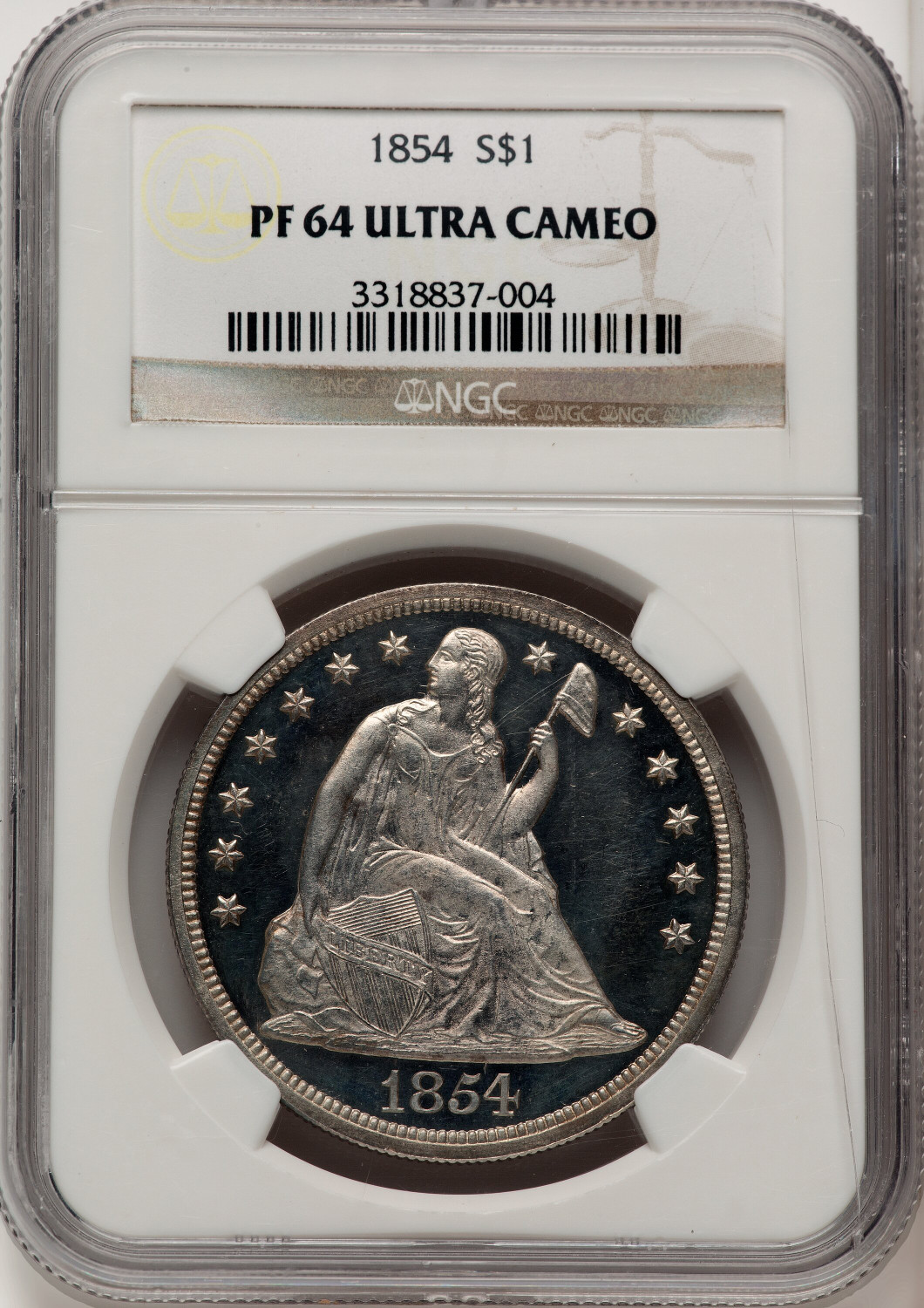 1854 Proof Seated Dollar NGC PR64 - LCR Coin