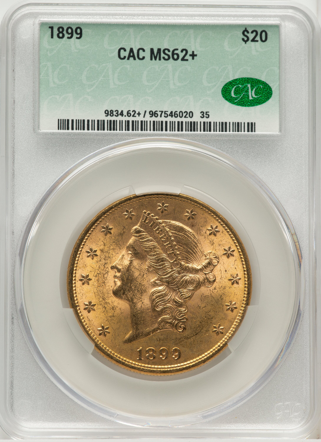 1899 $20 CACG Plus Liberty Double Eagle CACG MS62+ - LCR Coin