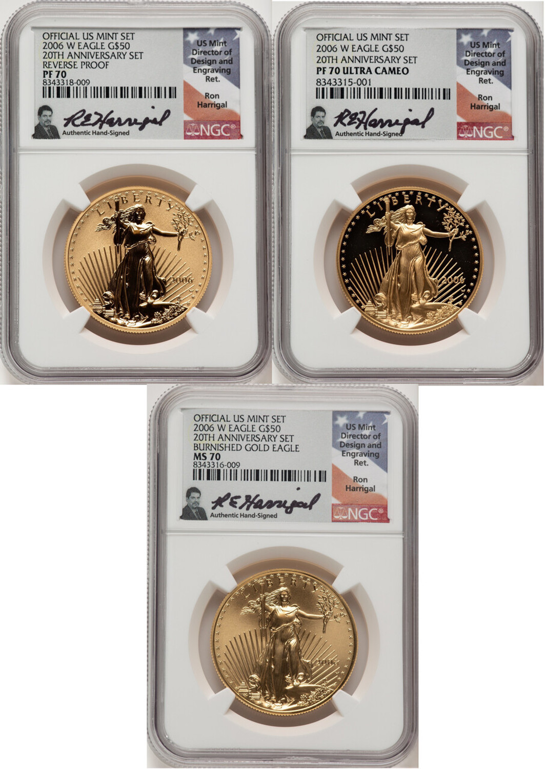 2006-W $50 Gold Eagle 20th Anniversary 3-Coin Set NGC MS70/PF70/RP70 | LCR Coin