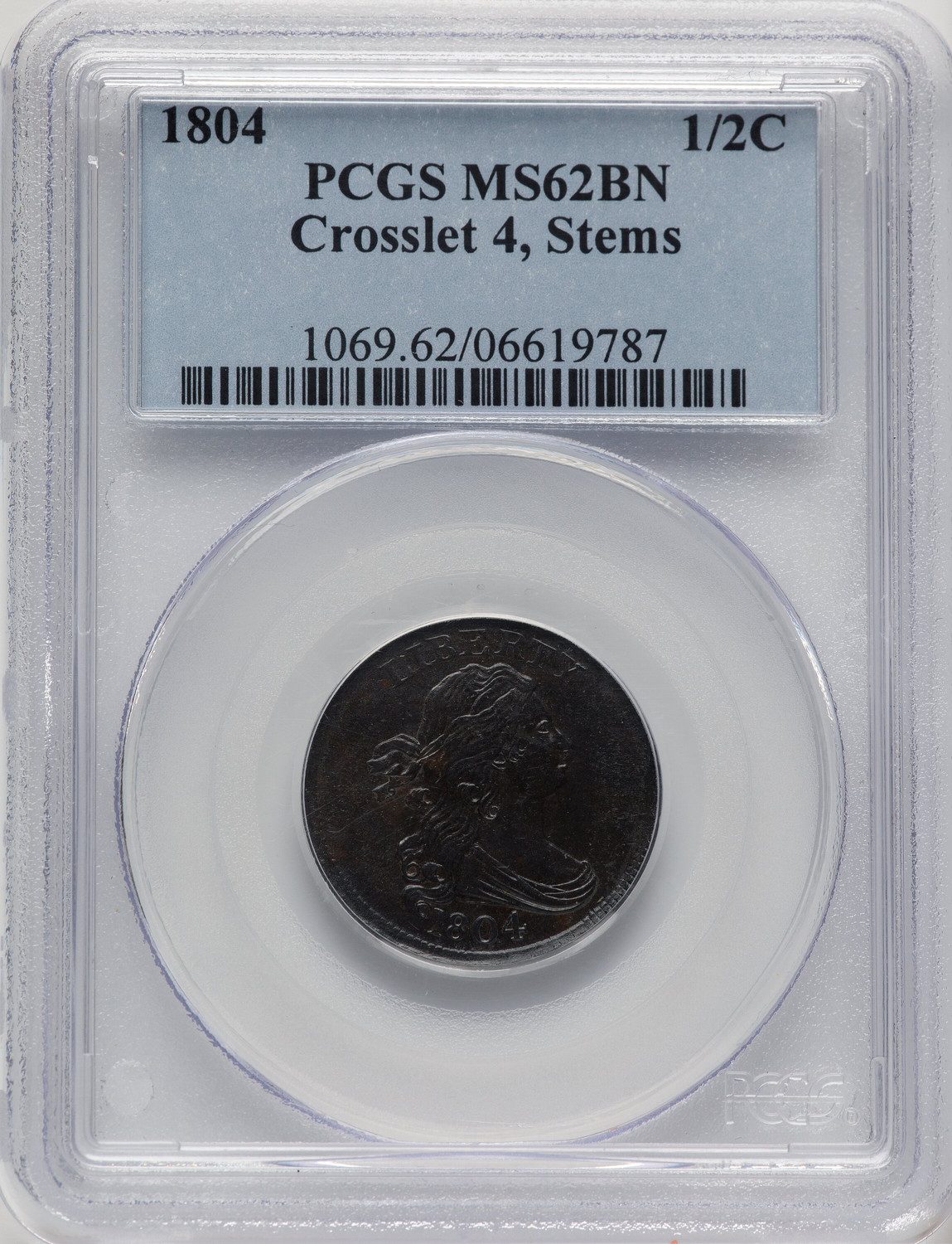 1804 1/2 C Crosslet 4 Stems BN Half Cent PCGS MS62 - LCR Coin