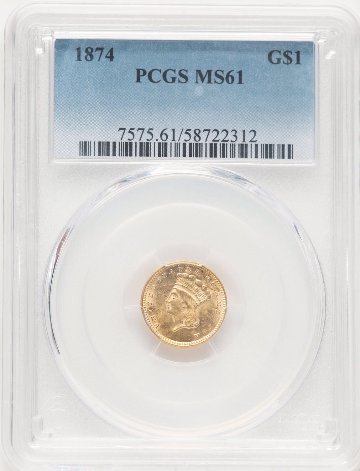 1874 G$1 Gold Dollar PCGS MS61 - LCR Coin