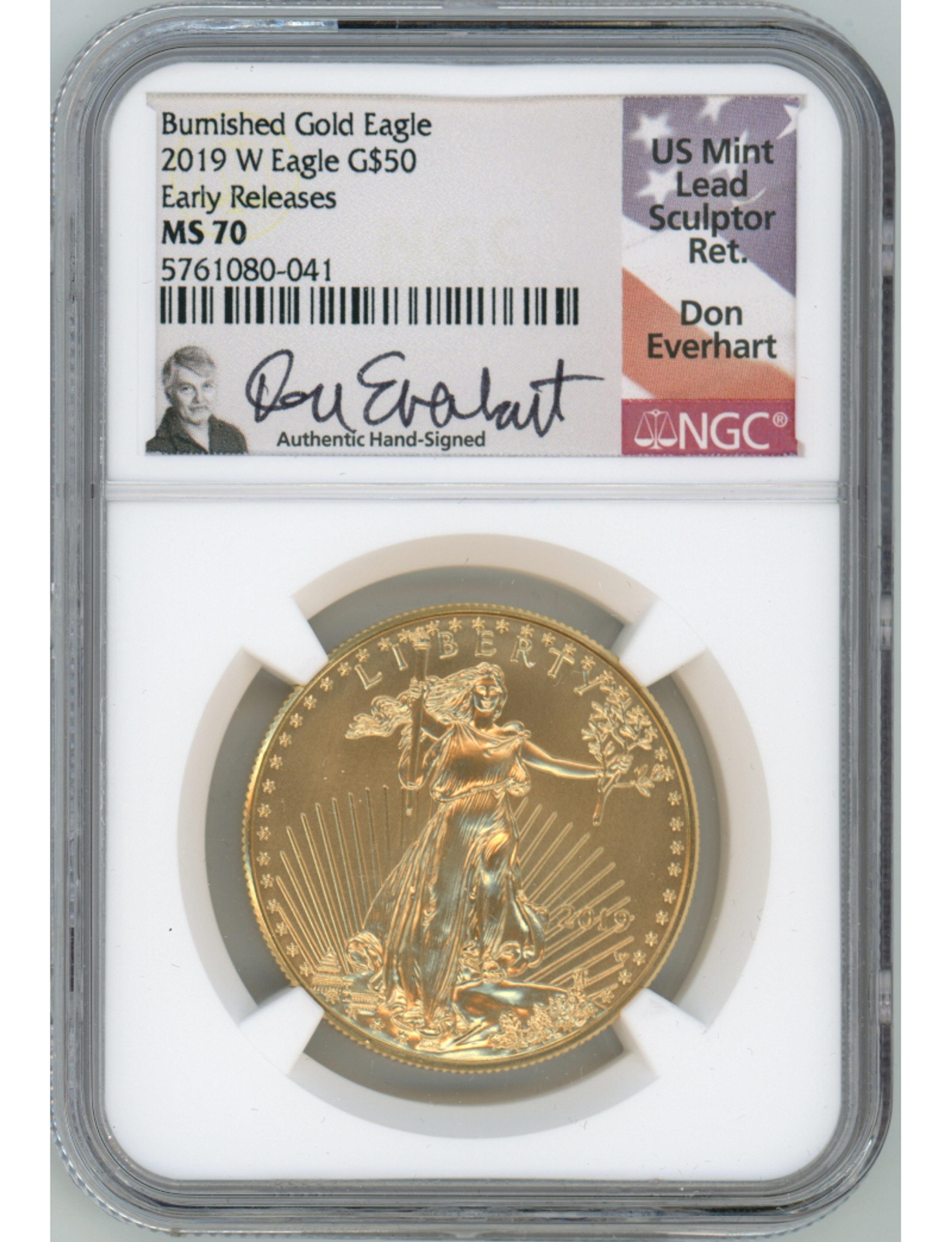 2019 $50 One Ounce Burnished Gold Eagle NGC MS70 Don Everhart Signed | LCR Coin