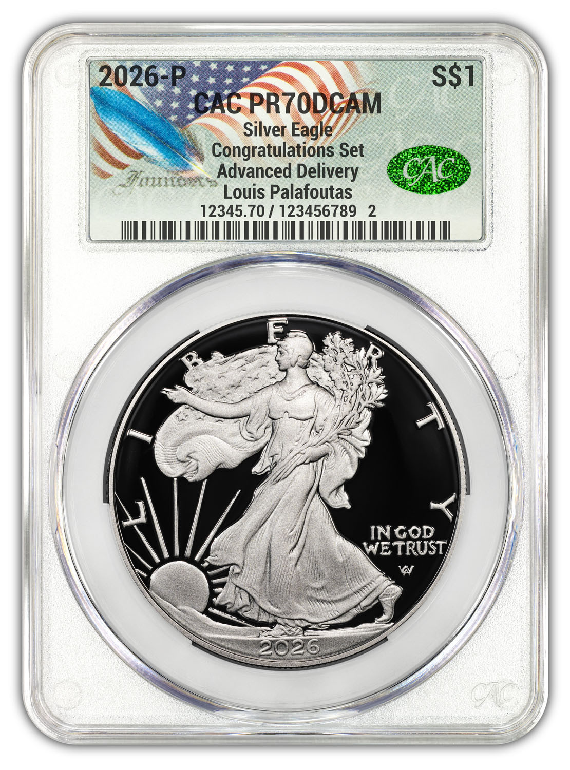 2026-P Proof Silver Eagle Congratulations Set AD CAC PR70 Founders ...