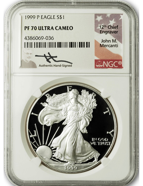 1993-P $1 Proof Silver Eagle NGC PF70 Ultra Cameo John Mercanti Signed - LCR Coin