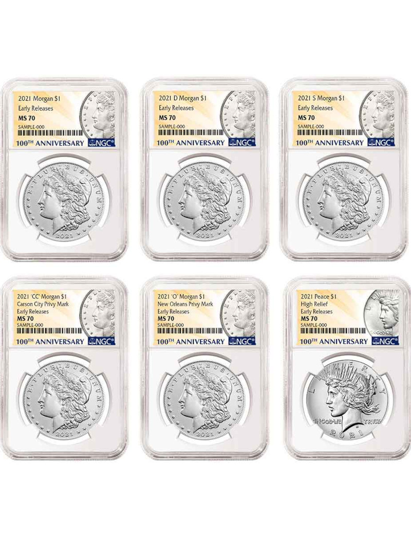 2021 Morgan Peace Dollar Advanced Release NGC MS70 6-pc Complete Set ...