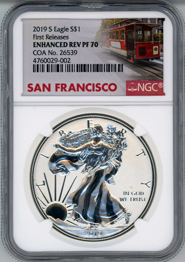 2019-S Enhanced Reverse Proof Silver Eagle First Releases NGC PF70 ...