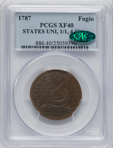 1787 Fugio Cent STATES UNITED 1/Horizontal 1 BN CAC Federal Contract ...