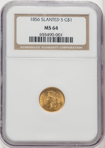 1856 G$1 Slanted 5 Gold Dollar NGC MS64 - LCR Coin