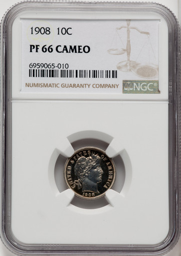 1908 10C CA Proof Barber Dime NGC PR66 - LCR Coin