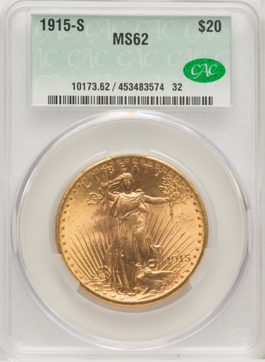 1915-S $20 Saint-Gaudens Double Eagle CACG MS62 - LCR Coin