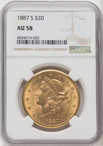 1887-S $20 Liberty Double Eagle NGC AU58 - LCR Coin