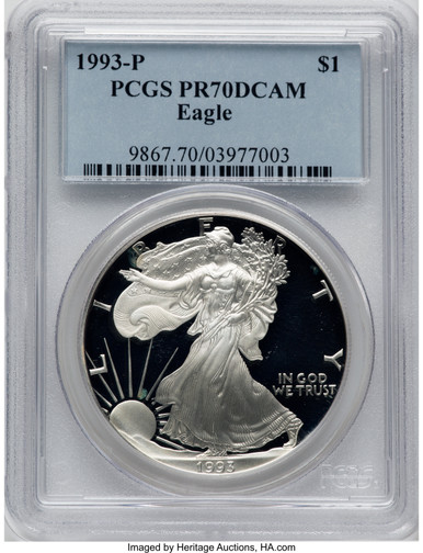 1993-P S$1 Silver Eagle PCGS PR70 - LCR Coin