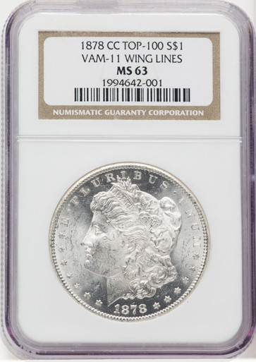 1878-CC $1 VAM-11 Lines in Wing Morgan Dollar NGC MS63 - LCR Coin
