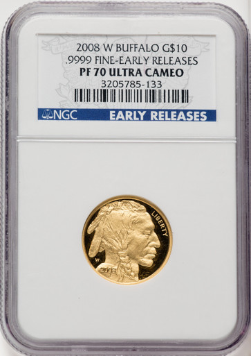 2008-W $10 Buffalo Quarter-Ounce Gold First Strike ER Blue NGC PF70 ...