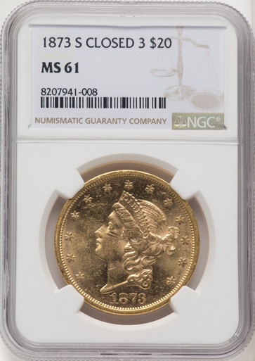 1873-S $20 Closed 3 Liberty Double Eagle NGC MS61 - LCR Coin
