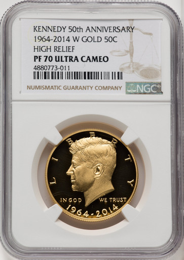 2014-W 50C Kennedy Gold 50th Anniversary Brown Label Proof Kennedy Half ...