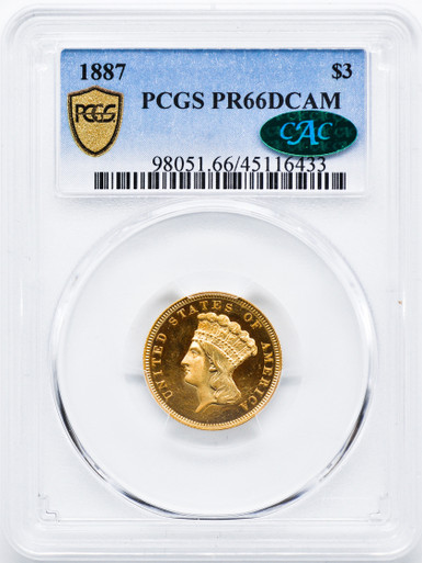 1887 $3 Three Dollar Gold Coin PCGS PR66DCAM - LCR Coin