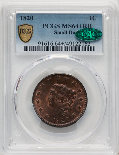1820 1C Small Date RB CAC Large Cent PCGS MS64+ - LCR Coin