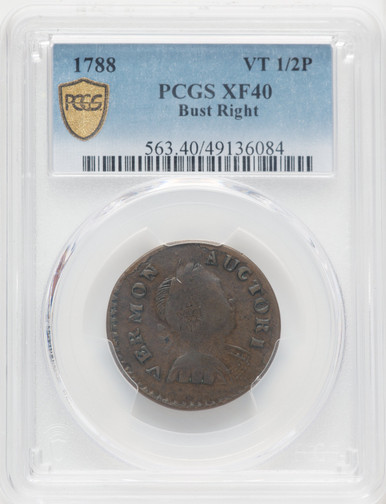 1788 Vermont Copper Bust Right BN Colonials PCGS XF40 - LCR Coin