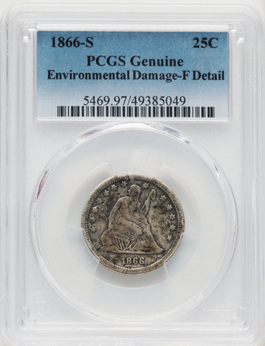 1866-S 25C Seated Quarter Genuine PCGS F12 - LCR Coin