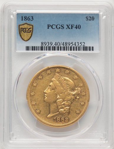 1863 $20 Liberty Double Eagle PCGS XF40 - LCR Coin