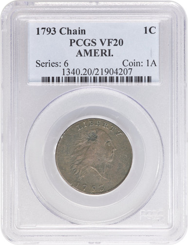 1793 CHAIN 1C AMERI. BN Large Cent PCGS VF20 - LCR Coin